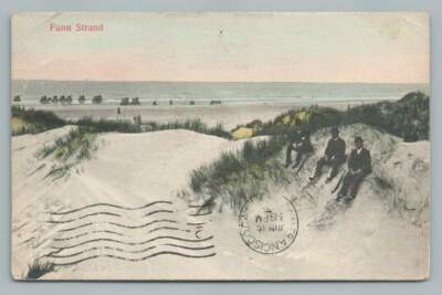 Bowler Hat Men on Beach Dunes FANO Denmark Stamp Hand Colored San ...