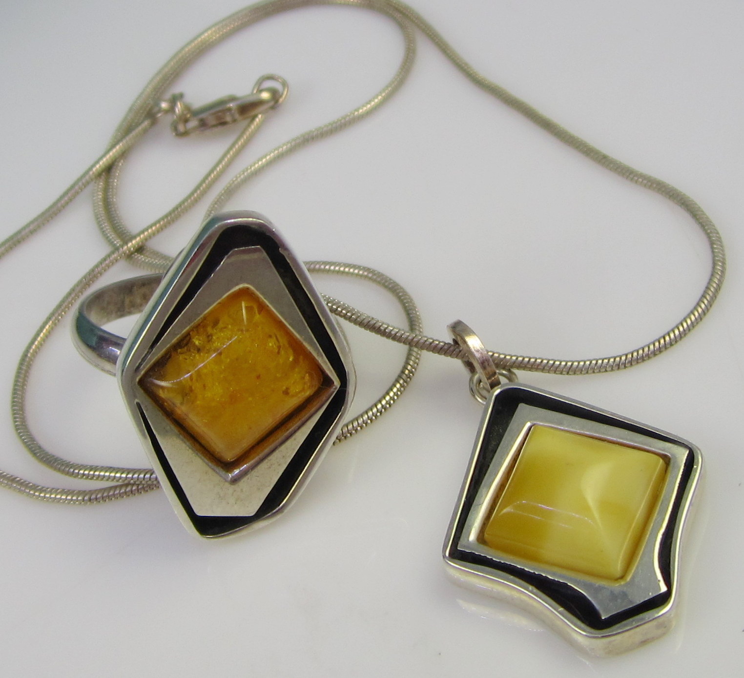 Estate Vintage PJB Sterling Silver Yellow Amber Scandinavian Necklace ...