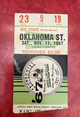 1967 NEBRASKA cornhuskers HUSKERS OKLAHOMA STATE FOOTBALL TICKET STUB ...