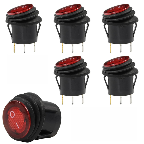 5PCS 12V 20A Waterproof round Rocker Switch Red LED Light on off 2 & 3 ...