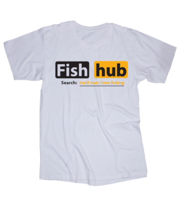 Fish Hub Fishing white t-shirt Funny parody | eBay