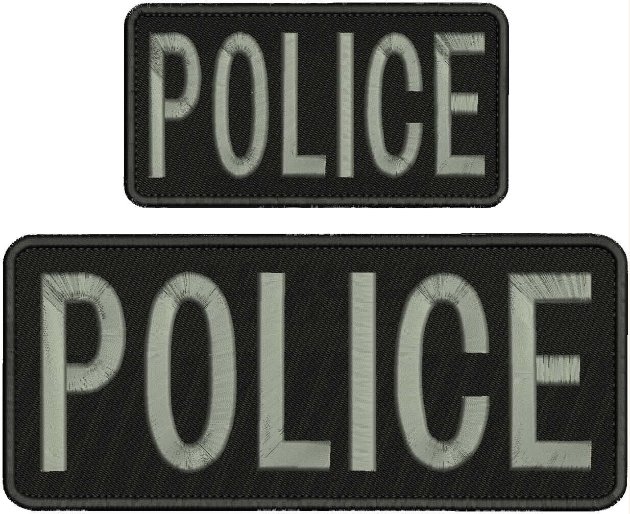 POLICE EMBROIDERY PATCH 4X10 AND 3X6 HOOK ON BACK GRAY ON BLACK | eBay