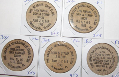 Lot of 5 Jacksonville, FL Coin Shows Wooden Nickels - Tokens Florida | eBay