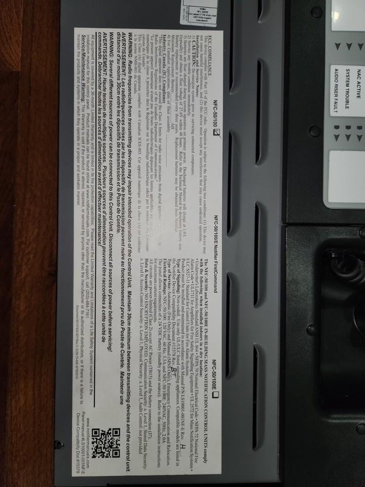 NEW NOTIFIER NFC-50/100 VOICE EVACUATION FIRE ALARM CONTROL PANEL | eBay