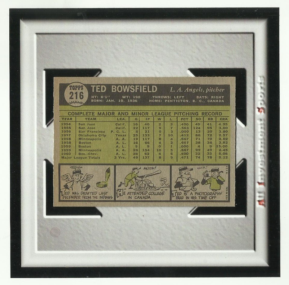1961 Topps TED BOWSFIELD #216 NM-MT **gorgeous card for your set** TD96 ...