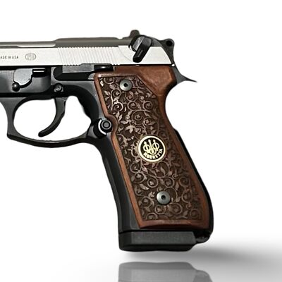 Zib Grips Wooden Series Pistol Grips for Beretta F92, Metal Medallion ...