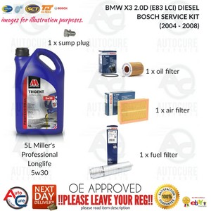 BMW X3 2.0D 04-08 BOSCH SERVICE KIT (E83) DIESEL OIL AIR FUEL FILTER ...