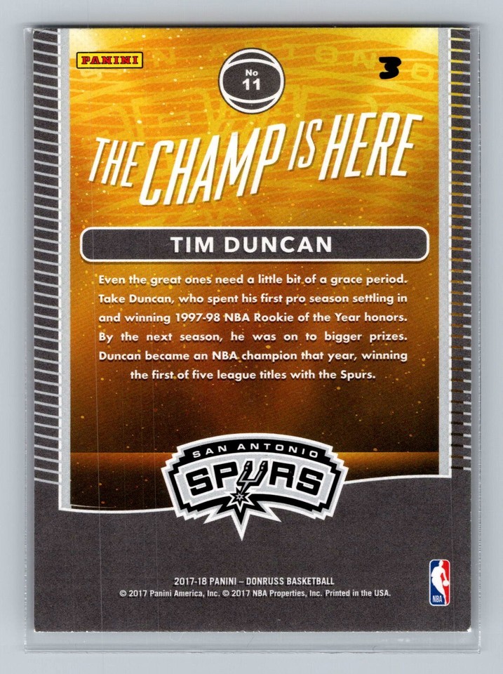 2017 Donruss #11 Tim Duncan The Champ is Here | eBay