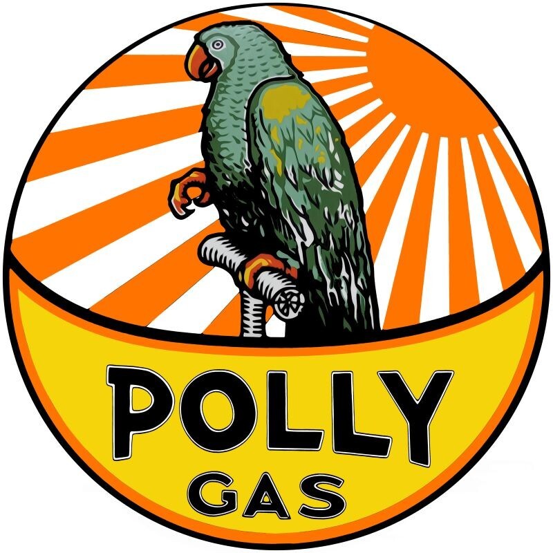 Polly Gas - Parrot w/ Rising Sun Art - NEW Sign: 28" Dia. Round ...