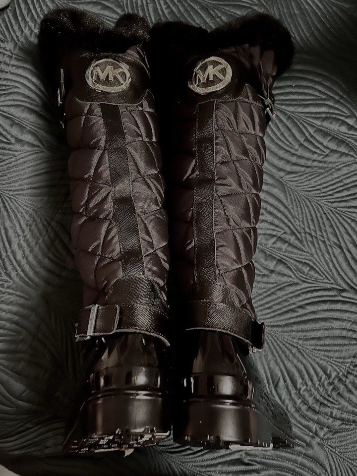 Michael Kors Fulton Quilted Rain/Snow Shearling Lined BLACK Boots Women ...