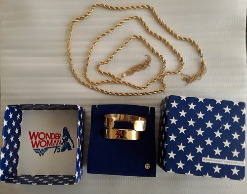 Wonder Woman 75th Anniversary Gold Tone Bracelets and Rope Chain RARE ...
