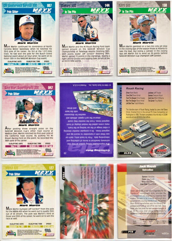 MARK MARTIN, ROUSH RACING - NASCAR TRADING CARDS - 9 CARDS IN A PLASTIC ...