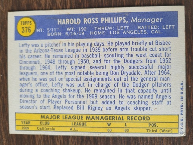 1970 Topps - #376 Lefty Phillips (RC) for sale online | eBay