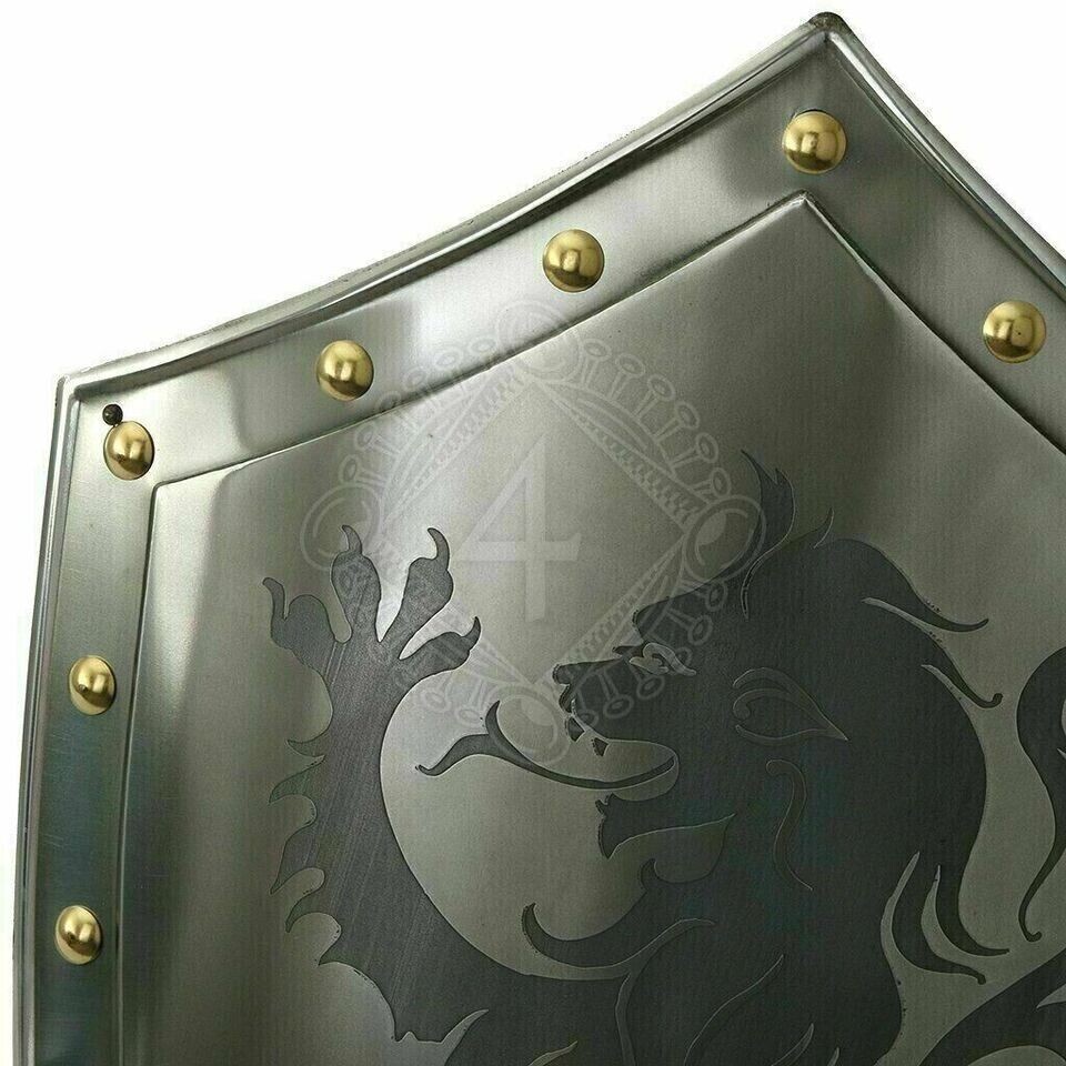 28"Medieval Functional Lion Warrior Templar Shield 18G Steel Knight ...