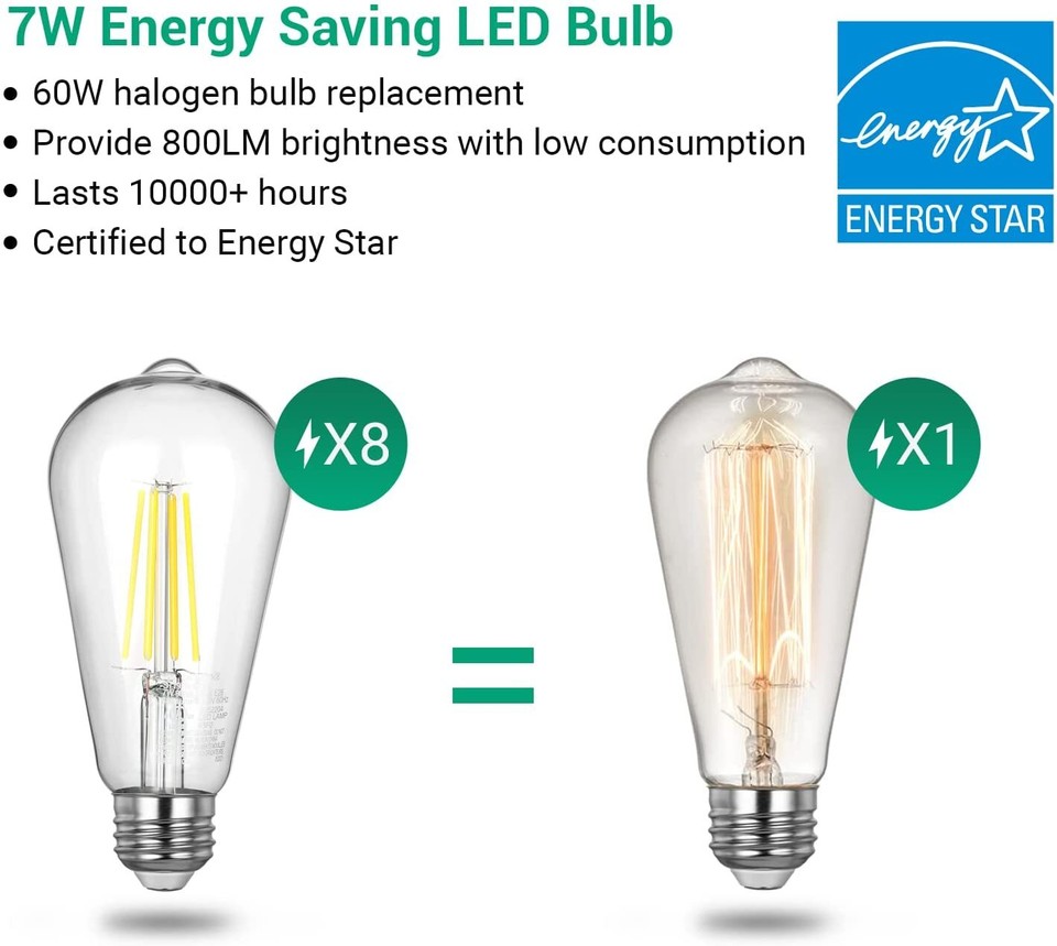 EDISHINE 4-Pack LED Edison Bulb 4000K Daylight White LED Filament Bulbs ...