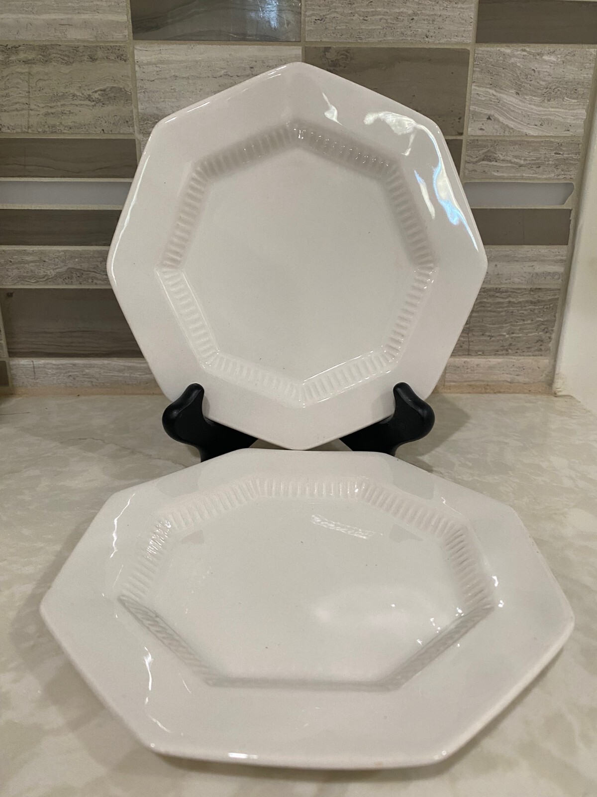 Lot of 2 Independence Ironestone Dinner Plates White Octagonal 10 3/4 ...