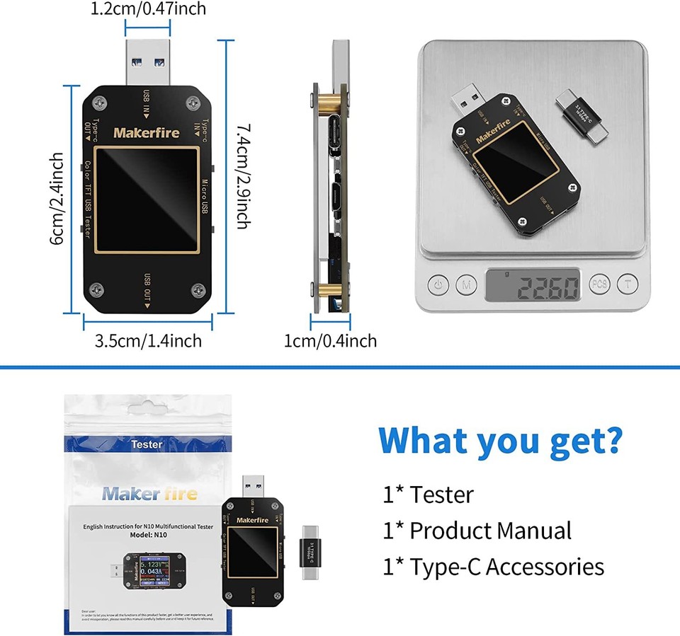 USB Multimeter Current Meter Voltmeter Voltage Meter Digital Tester ...