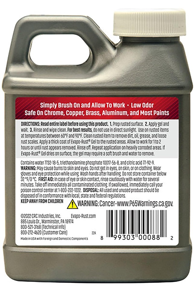 CRC Evapo-Rust Gel Rust Remover, 8 Fl Oz, Rust Remover for Vertical ...