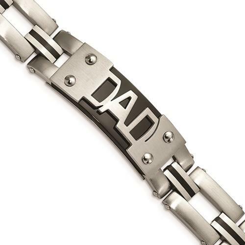 Stainless Steel & Black Ion Dad ID Link Bracelet Father's Day Gift 9 ...