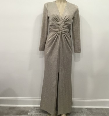 Kay Unger Kayla Dress Faille Stretch Slit Gown Gold Maxi Length SZ 6 ...