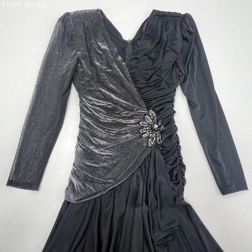 Vintage Filigree Ltd 80s Dress Sz 8 Black Silver Asymmetrical Ruched ...