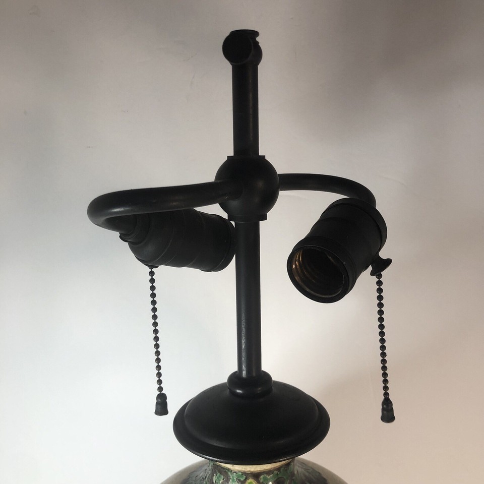 Vintage Ceramic Japanese Hand Painted Glazed Table Lamp. Rare! DBL Pull ...