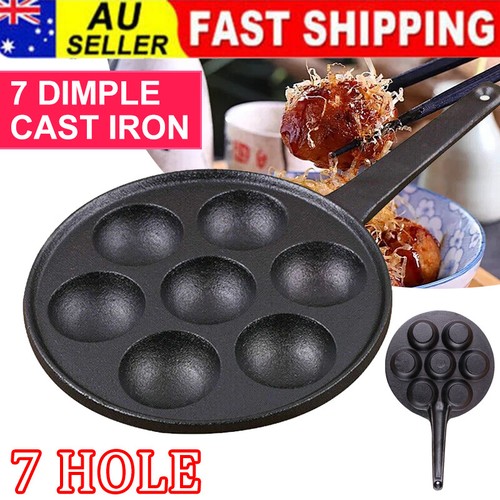 7 Hole Dimple Cast Iron Poffertjes Pancake Cake Pan with Handles Black ...