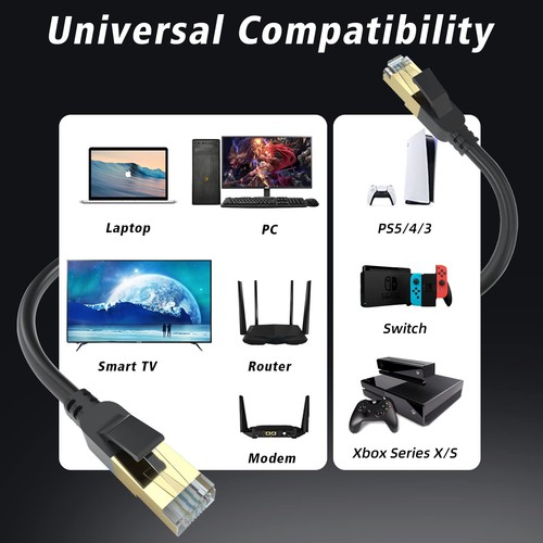 Cat 8 Ethernet Cable, 100FT High Speed Heavy Duty 26AWG Cat8 LAN ...