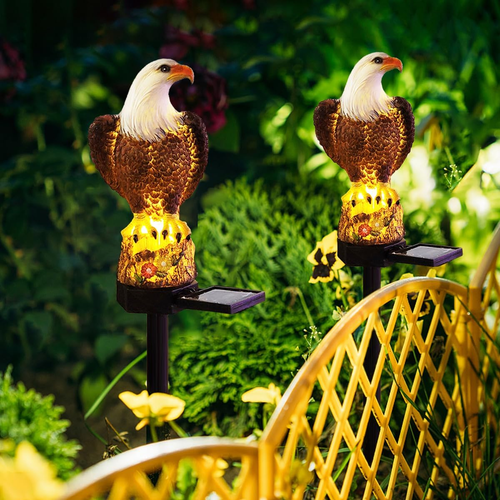 2 Pack Solar Eagle Garden Lights, Outdoor Bald Eagle Figurines Statue ...