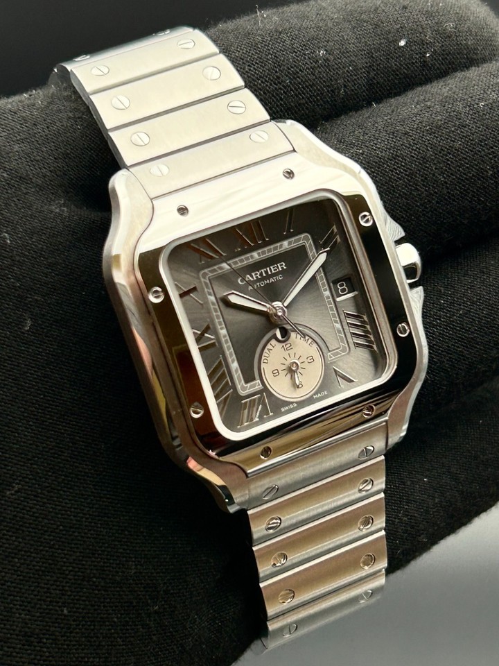 Cartier Santos De Cartier Dual Time Grey Stainless Steel FULL SET MINT ...