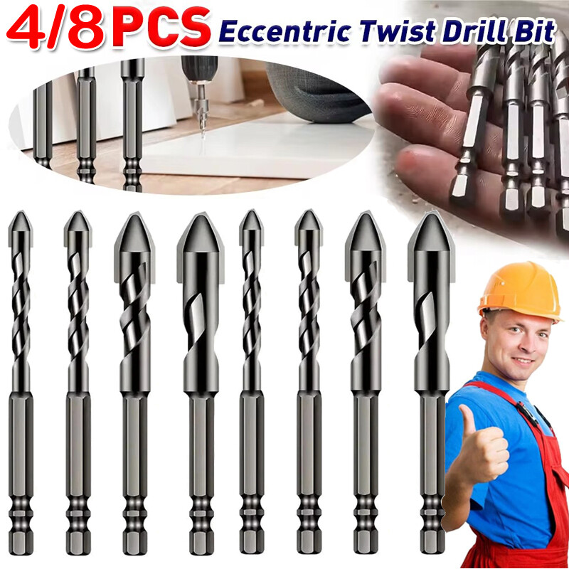 4/8pcs High-Strength Eccentric Twist Drill Bit, Oblique Head Eccentric ...