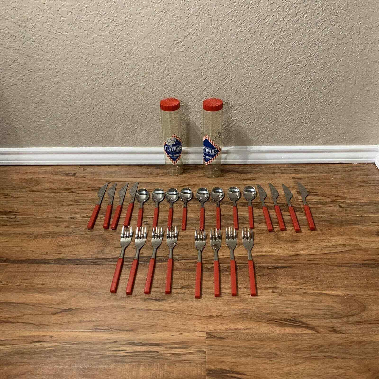 2 Sets Pier 1 Imports Red Handle Stainless Steel Flatware 24 Pieces | eBay