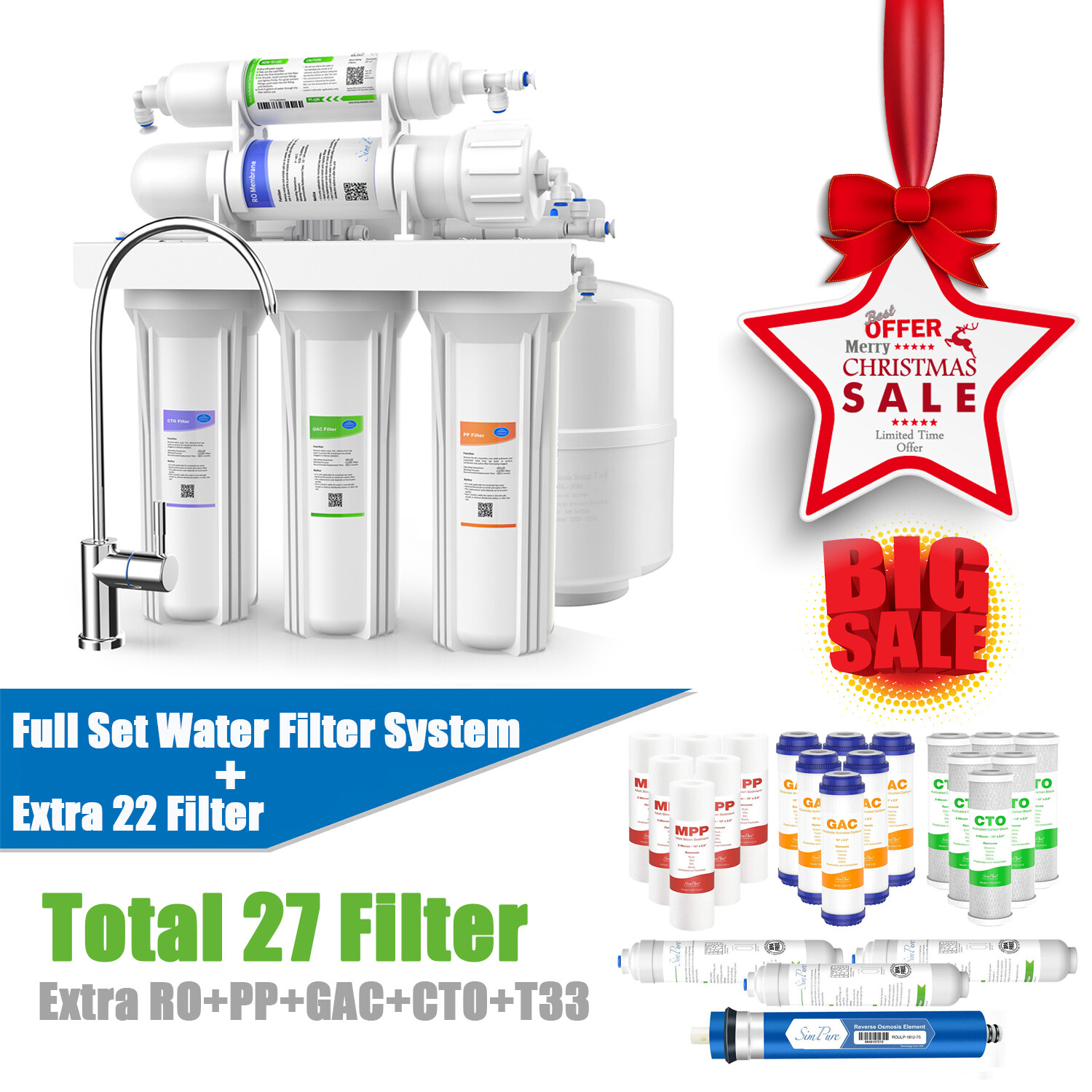 5 Stage Under Sink Reverse Osmosis Drinking Water Filter System Faucet ...