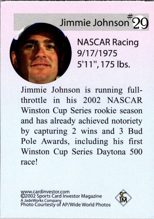 2002 Sports Card Investor Magazine #29 JImmie Johnson Rookie Card | eBay
