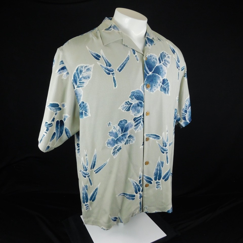 Tommy Bahama Men Green Floral Hawaiian Camp Aloha Shirt Silk Sz M | eBay