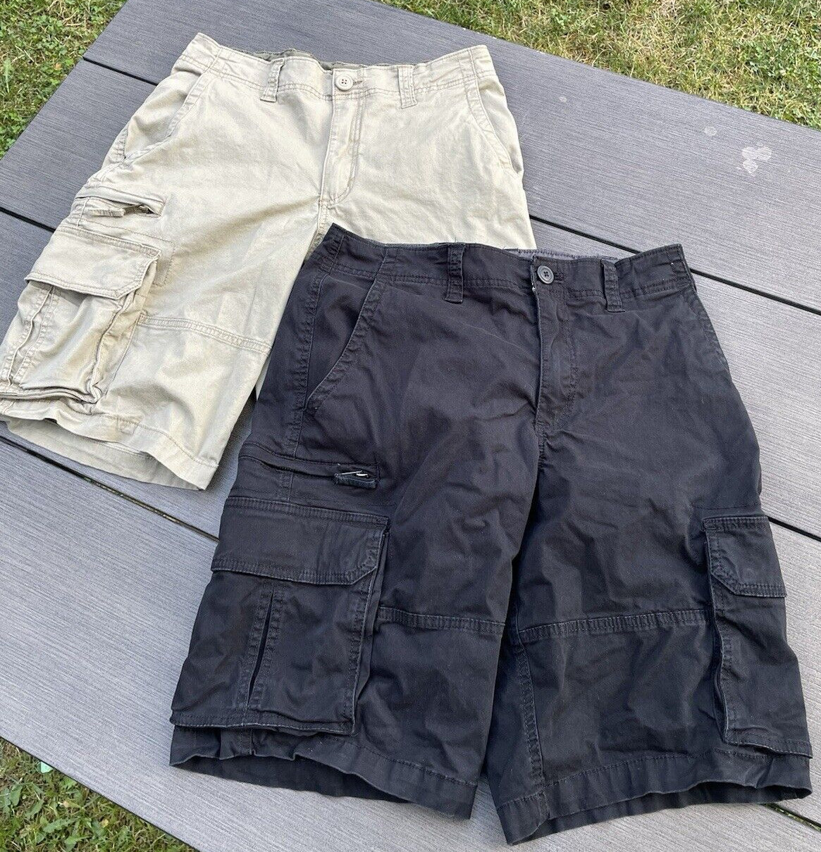 George Mens Sz 30 2 pair Khaki Beige/Black Cargo Shor… - Gem