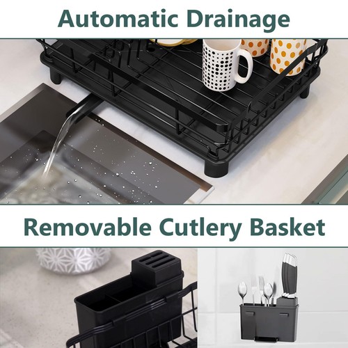 Iron Dish Drying Rack with Drainboard Dish Drainers for Kitchen Counter ...
