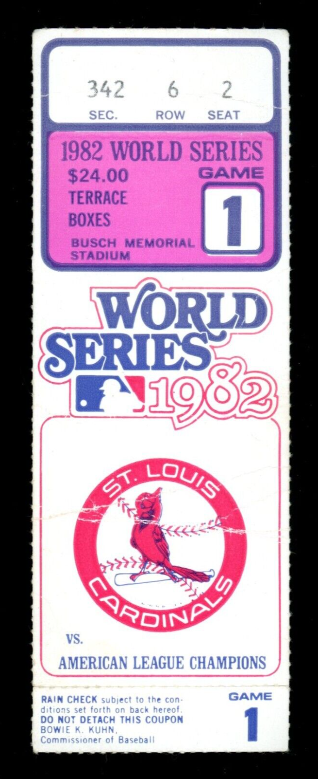 1982 World Series Game #1 Full Ticket Stub St. Louis Cardinals ...