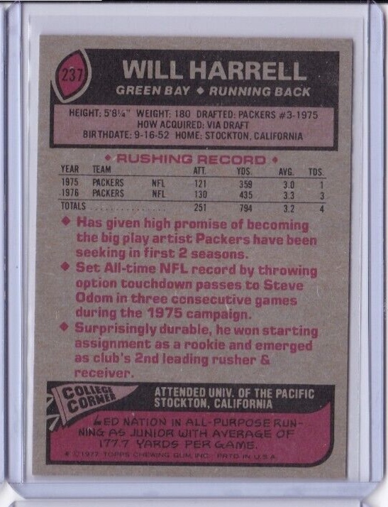 1977 Topps Football #237 WILL HARRELL IDB1 | eBay