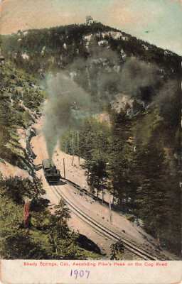 Postcard Shady Springs Acending Pikes Peak Cog Road posted 1907 Denver ...