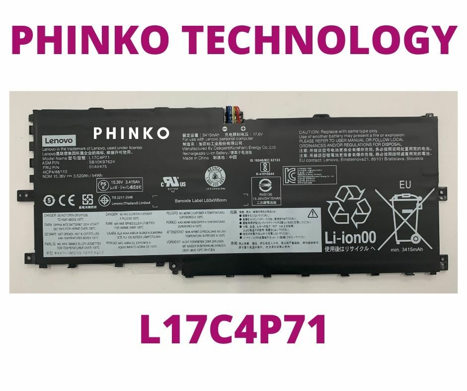 Lenovo Battery X1 Yoga 3rd Gen Yoga 2018 L17C4P71 L17M4P71 01AV475 15 ...