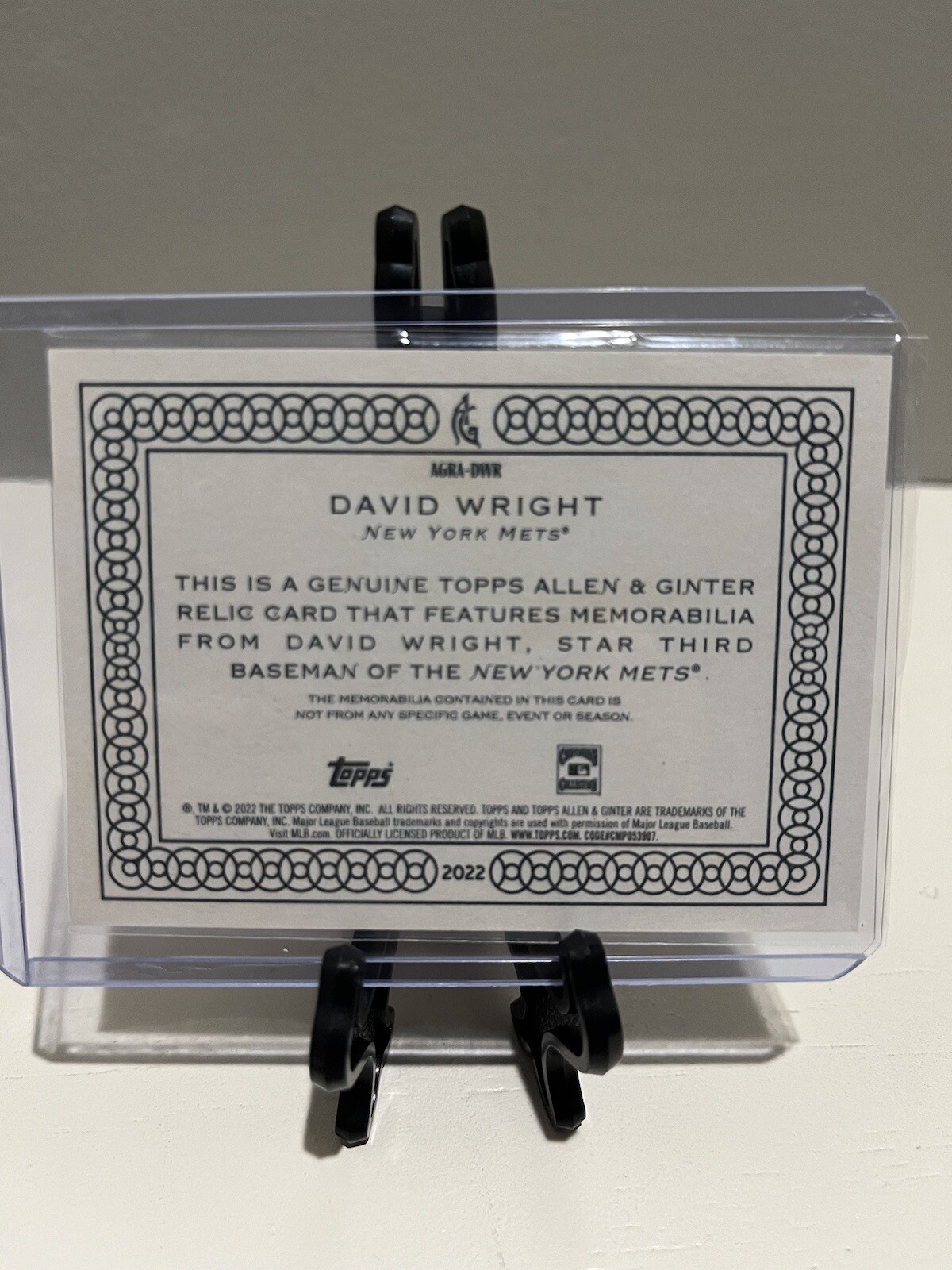 David Wright 2022 topps Allen & Ginter METS LEGEND BAT RELIC CARD AGRA ...