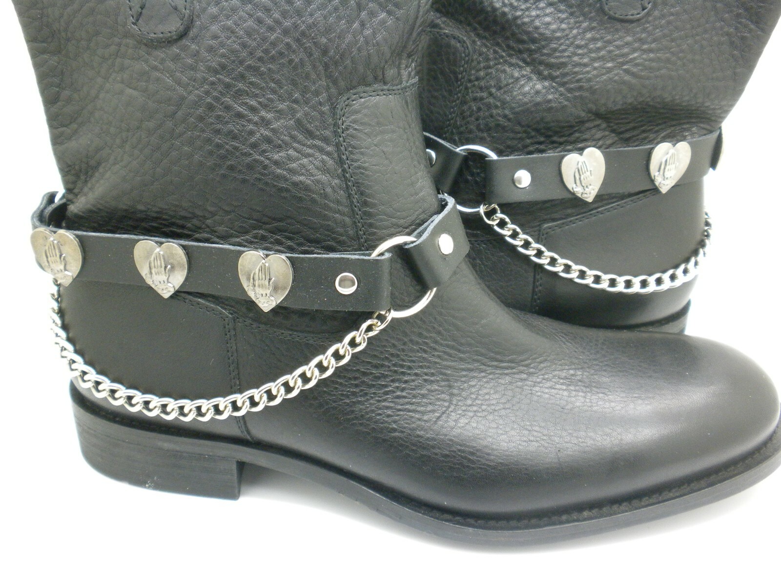 Leather Safety Prayer Motorcycle Boot Straps W Under Boot Heel Chain ...