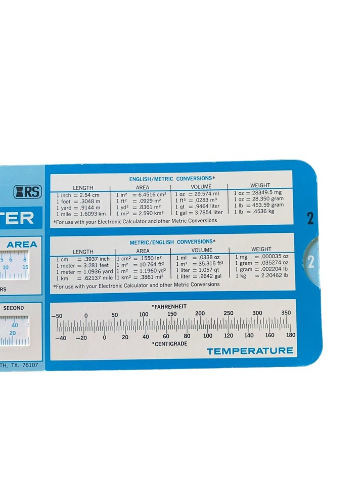 Radio Shack Metric Converter Slide Chart 1975 USA | eBay