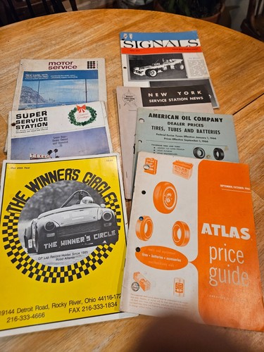 LOT OF 7 VINTAGE SUPER SERVICE, Atlas, signals, American oil magazines ...