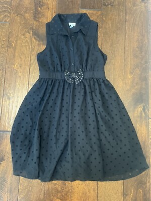 D-Signed Disney Dress Black Polkadots Rhinestone Bow Girls 14/16 Large ...