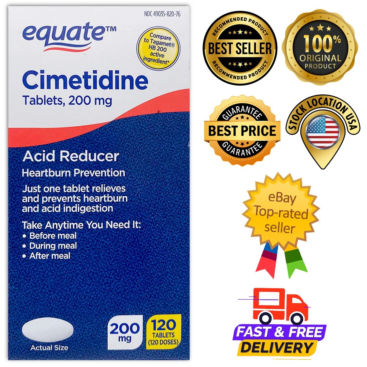 Equate, Cimetidine 200 Mg - Heartburn Medicine, Stomach Acid Reducer ...