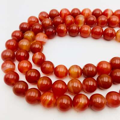 Natural Red Stripe Agate Smooth Round Beads 6mm 8mm 10mm 12mm Approx 15 ...