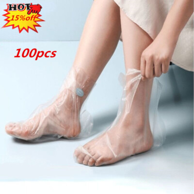 100Pc Clear Plastic Disposable Bath Foot Cover Pedicure Spa WaxFeet Bag ...