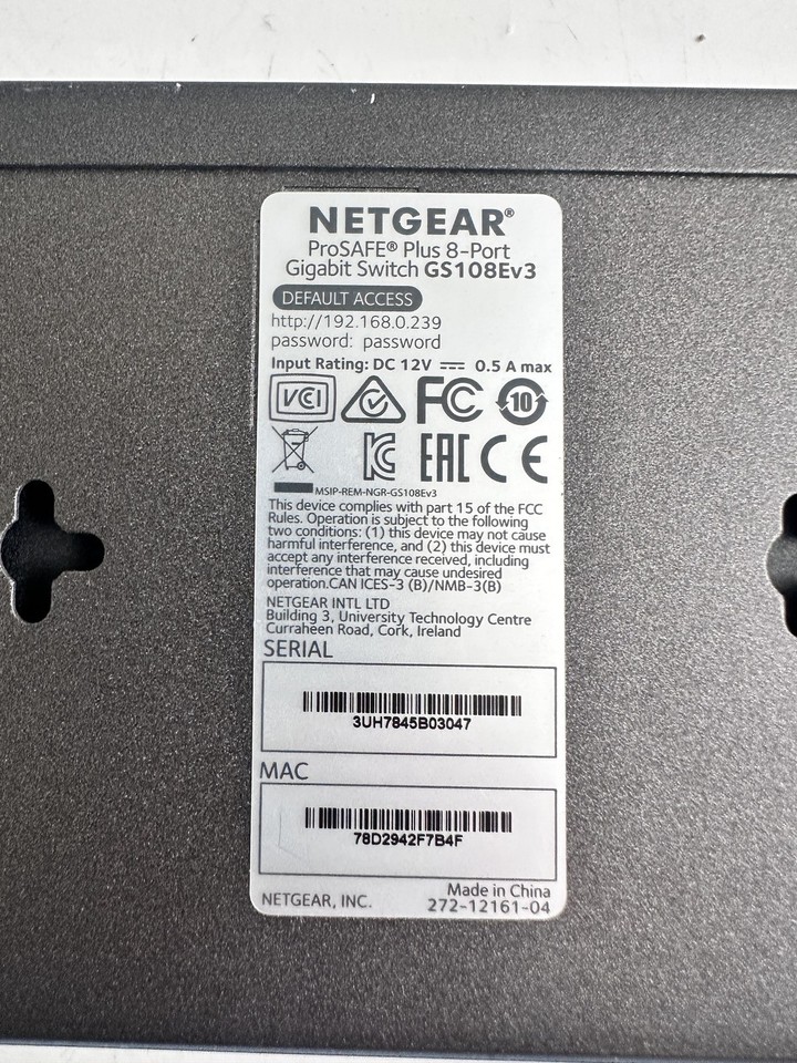 NETGEAR GS108E PROSAFE PLUS 8-PORT GS108Ev3 Gigabit Switch 8 Ports ...